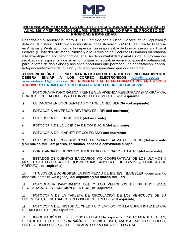 Requisitos para El Proceso de Probidad e Idoneidad | PDF | Finanzas y ...