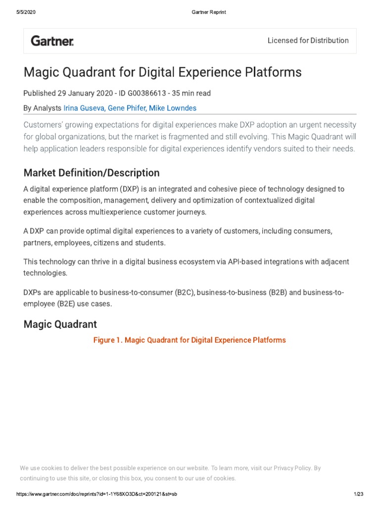 Gartner - Magic Quadrant For Digital Experience Platforms-2020Q1 | PDF