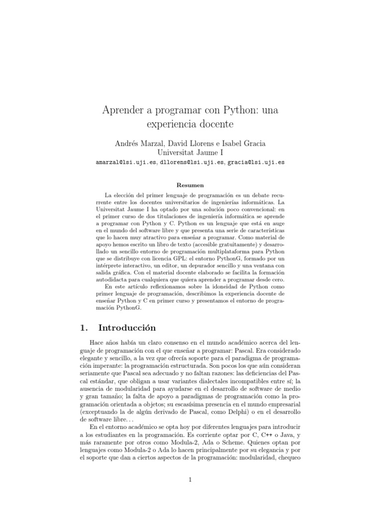 Aprender A Programar Con Python: Una Experiencia Docente | PDF ...