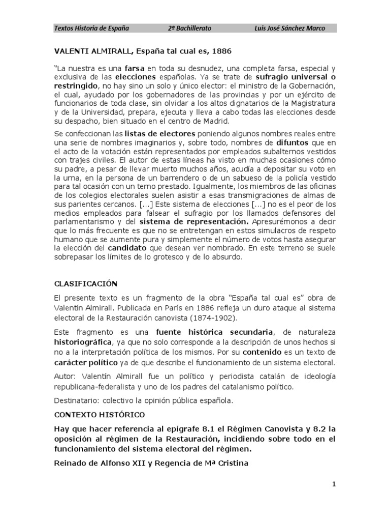 Texto No 08 Valenti Almirall Espana Tal Cual Es 1886 1 | PDF | España | Gobierno