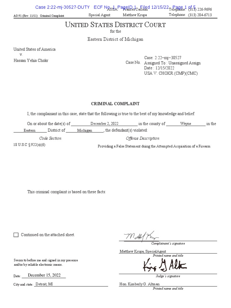 R. 1 Chokr Complaint | Download Free PDF | Affidavit | National Instant ...