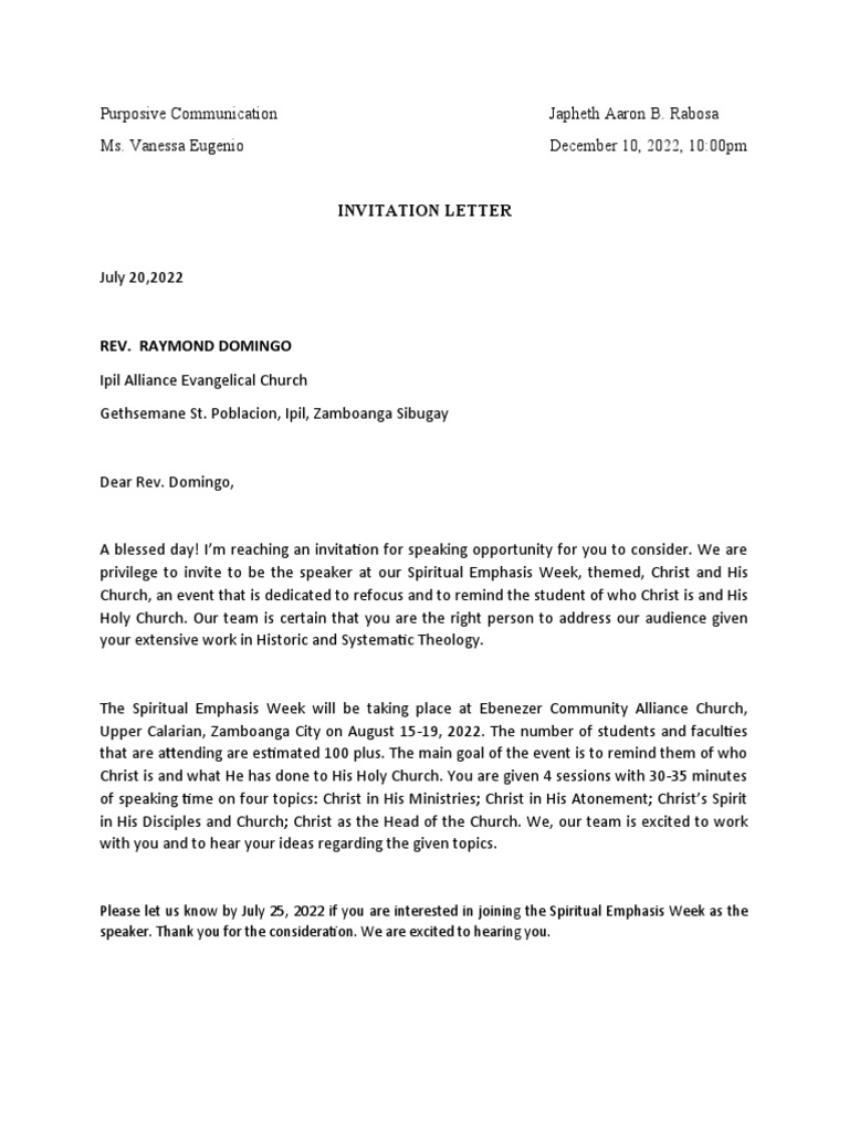 Purposive Communication - Invitation Letter | PDF