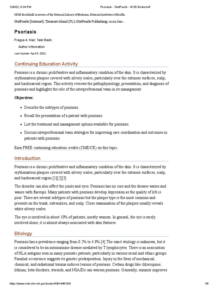 Psoriasis - StatPearls - NCBI Bookshelf | PDF | Psoriasis | Medical ...