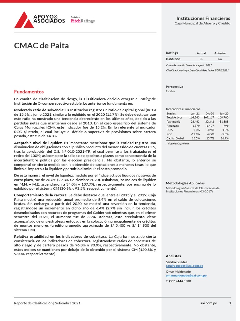 Clasificación de Caja Paita 2021 | PDF | Bancos | Ahorro