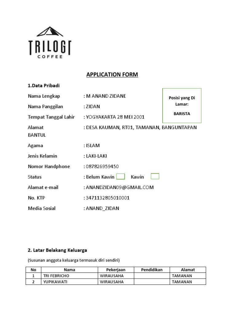 Menu Pekerjaan di Trilogi Coffee | PDF