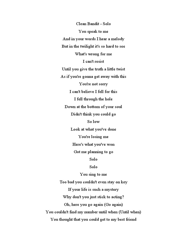 Clean Bandit - Solo Lyrics Text | PDF