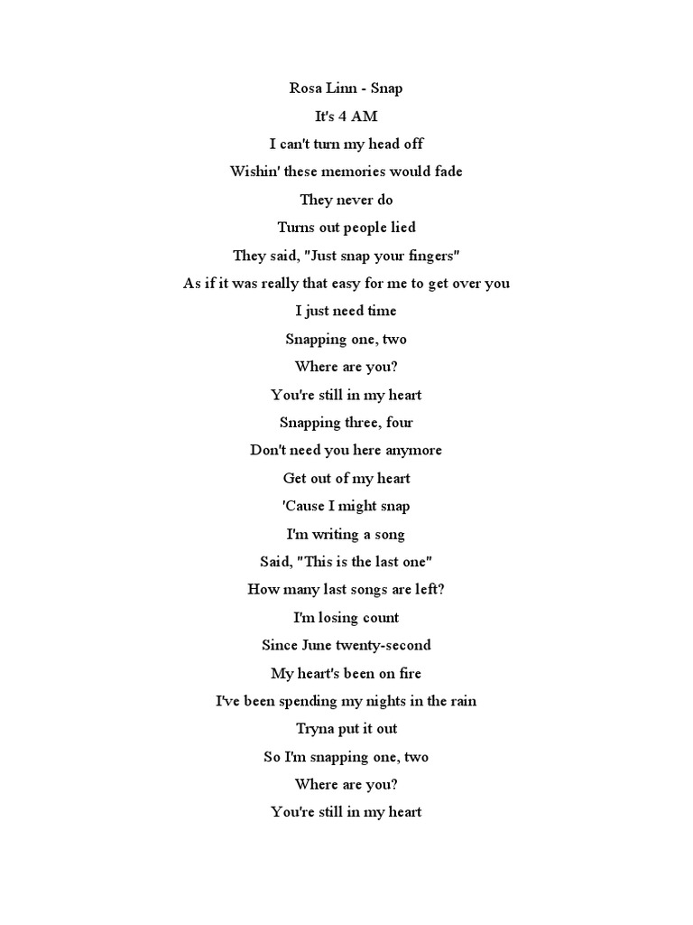 Rosa Linn - Snap Lyrics Text | PDF
