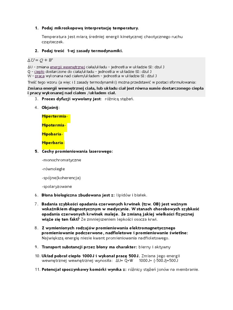 Biofizyka Egz PDF | PDF