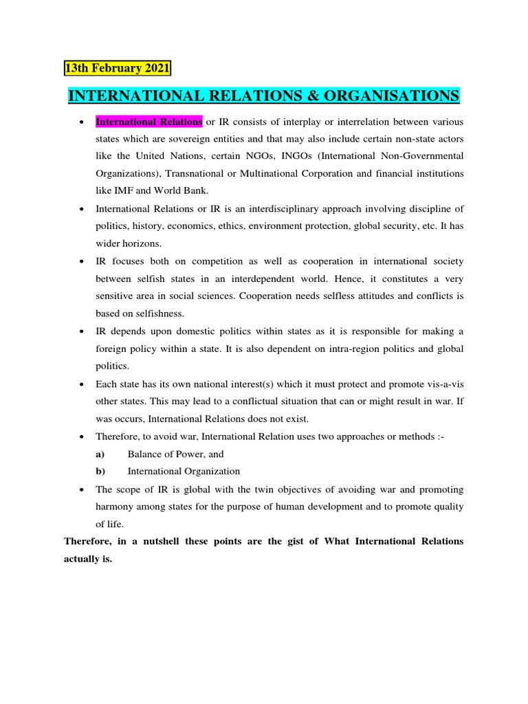 MODULE 1 - IR (Sir's Notes) | PDF | Power (Social And Political ...