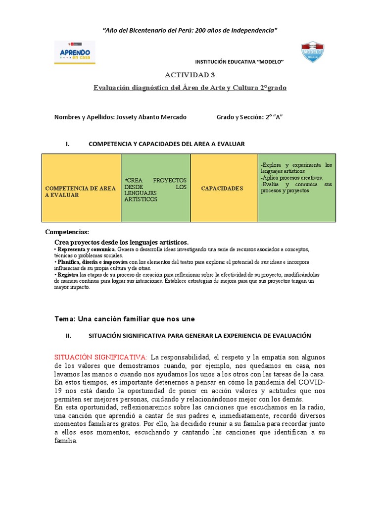 Actividad 3 Evaluacion Diagnostica Modelo | PDF | Evaluación