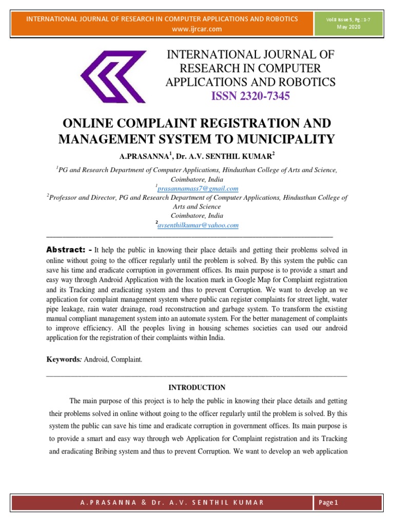 Online Complaint Registration and Manage | Download Free PDF | Password ...