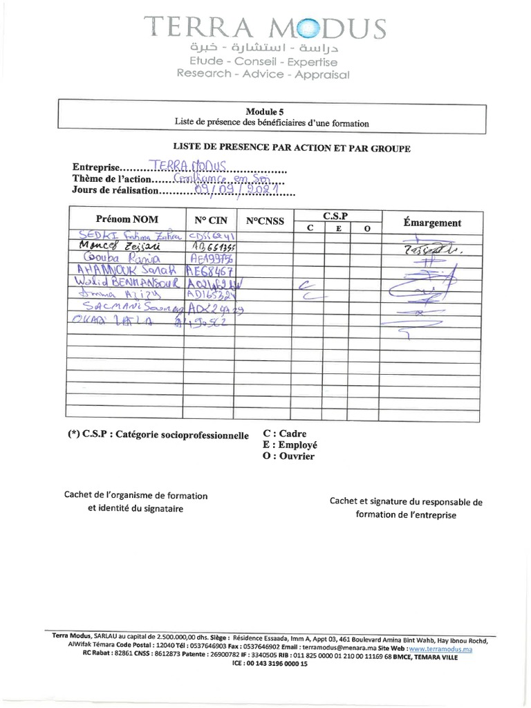 Liste de Présence | PDF