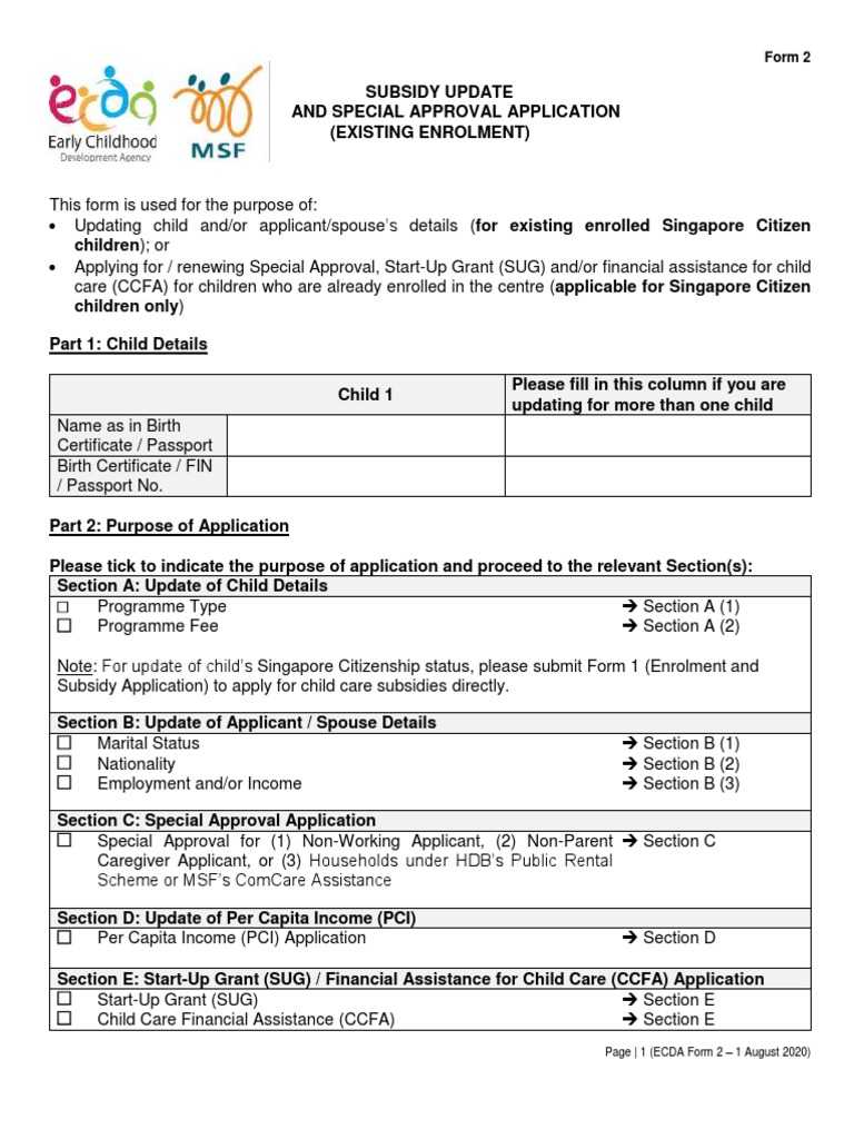 Form 2 - Subsidy Update and SA Application (1 Aug 2020) | PDF | Child ...