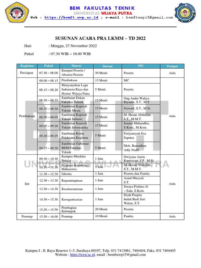 Jadwal dan Tata Tertib Pra LKMM-TD 2022 | PDF