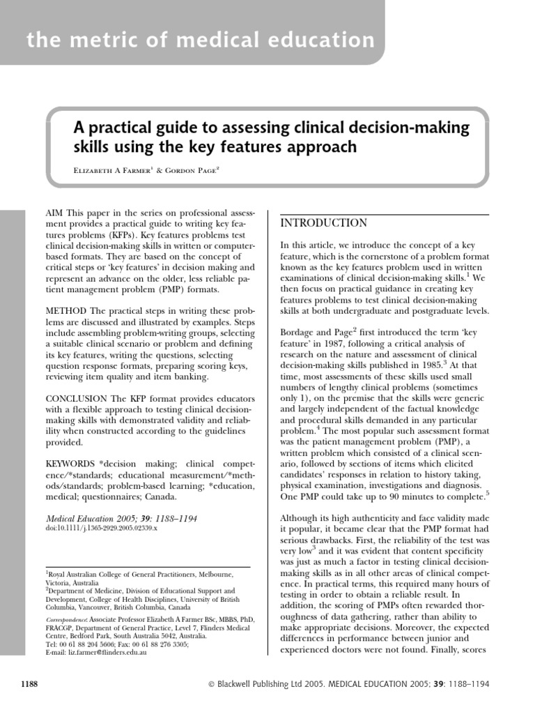 A Practical Guide To Assessing Clinical Decision-Making Skills Using ...