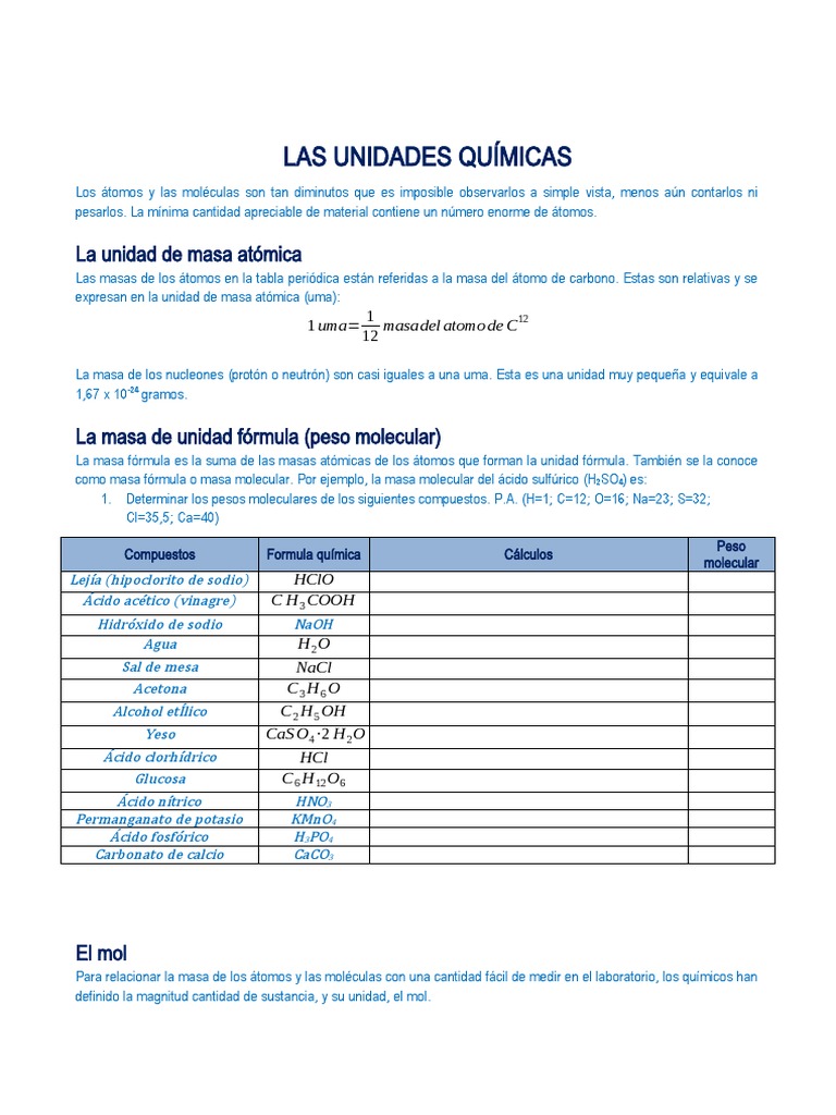 Las Unidades Químicas | PDF | Mole (Unidad) | Ciencias fisicas
