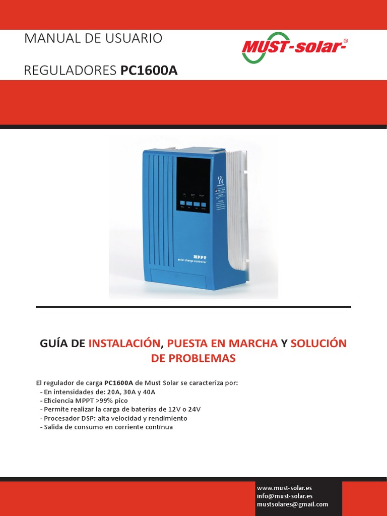 Manual PC1600 20-30a | PDF | Panel solar | Corriente eléctrica