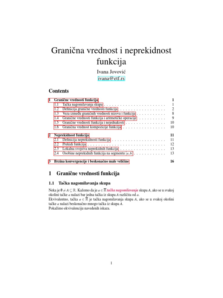 Granicne Vrednosti I Neprekidnost Funkcija (Propratni Materijal) | PDF