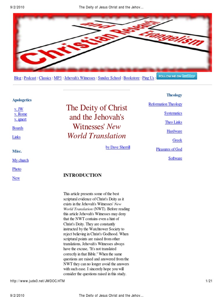 The Deity of Jesus Christ and The Jehovah's Witnesses' New World ...