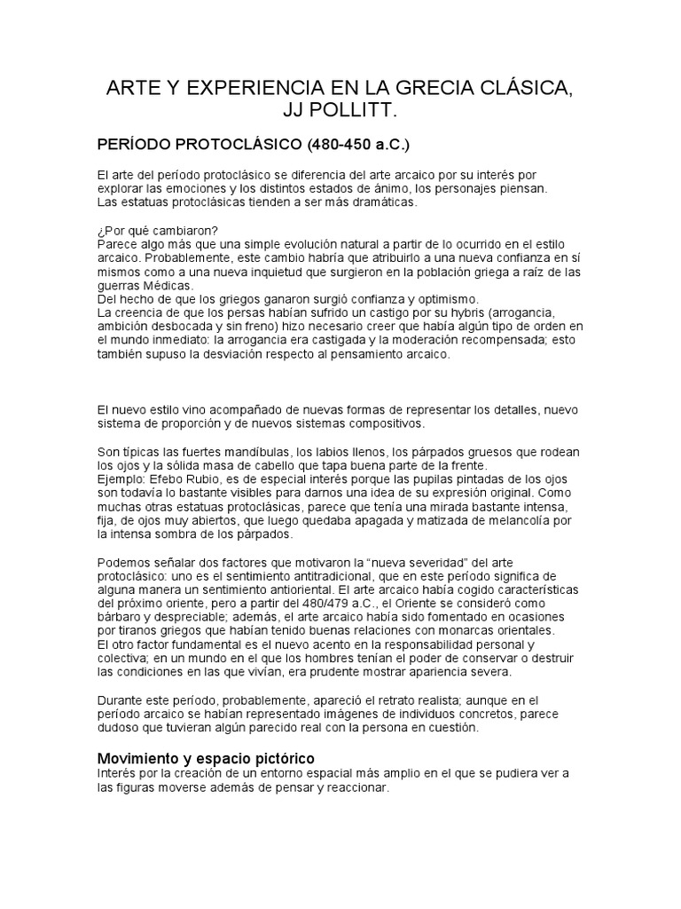 Arte y Experiencia en La Grecia Clásica, Pollit | PDF | Antiguedad clasica