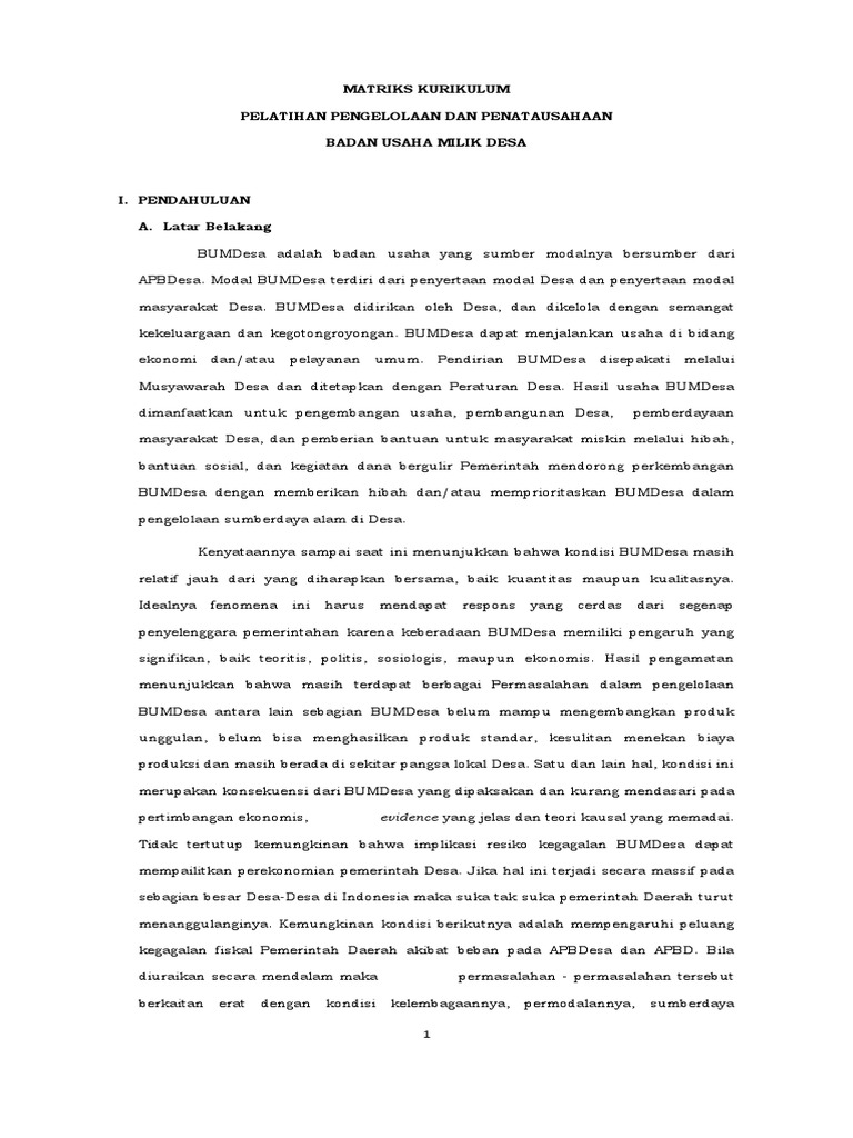 Matriks Pelatihan BUM Desa Perub Akhir | PDF