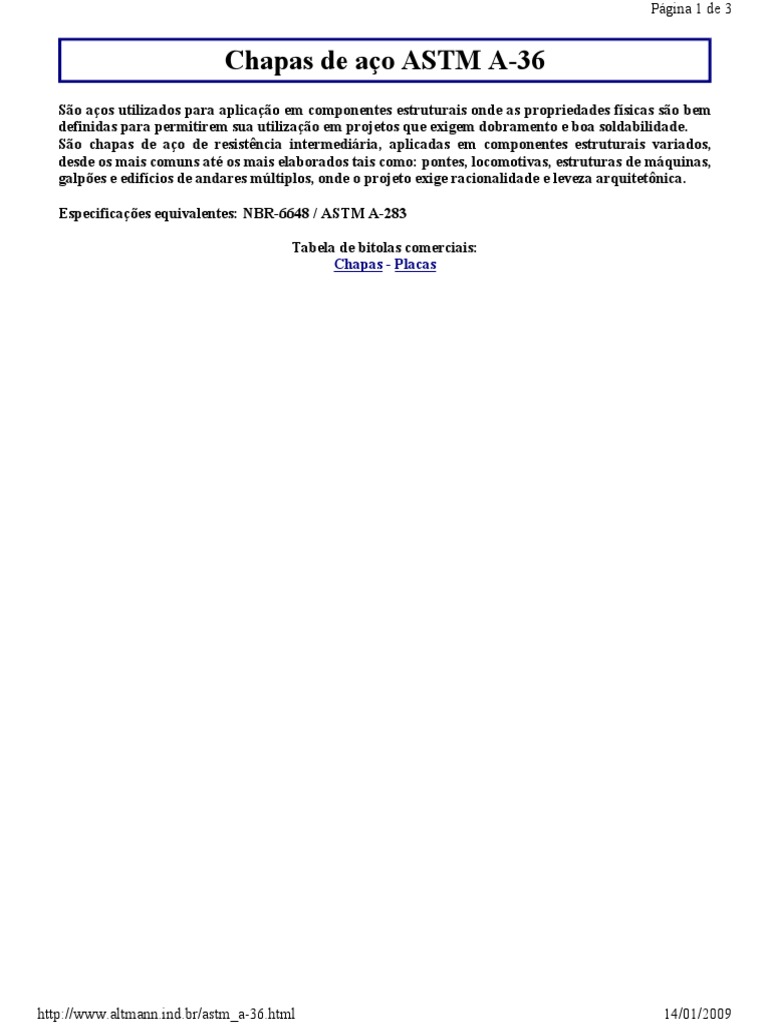 Propriedades e aplicações das chapas de aço ASTM A-36 | PDF | Metais de ...