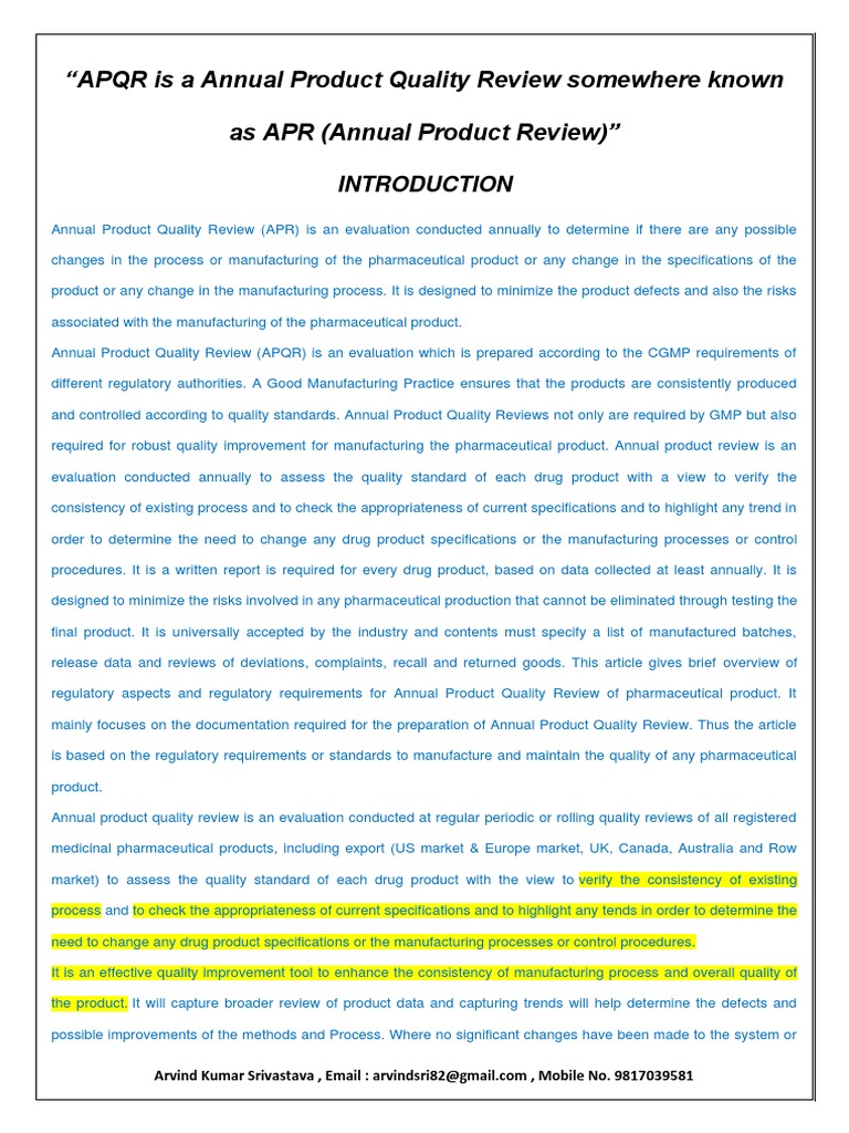 Annual Product Quality Review | PDF | Business