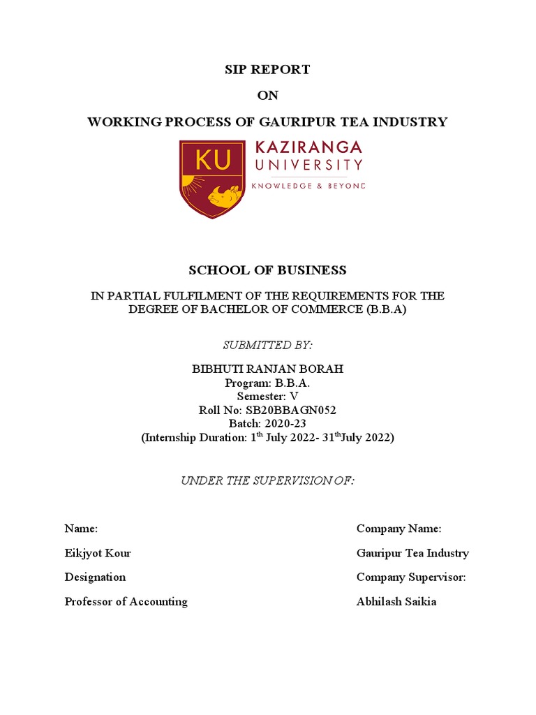 Sip Report Bibhuti. | PDF | Tea | Labour Economics