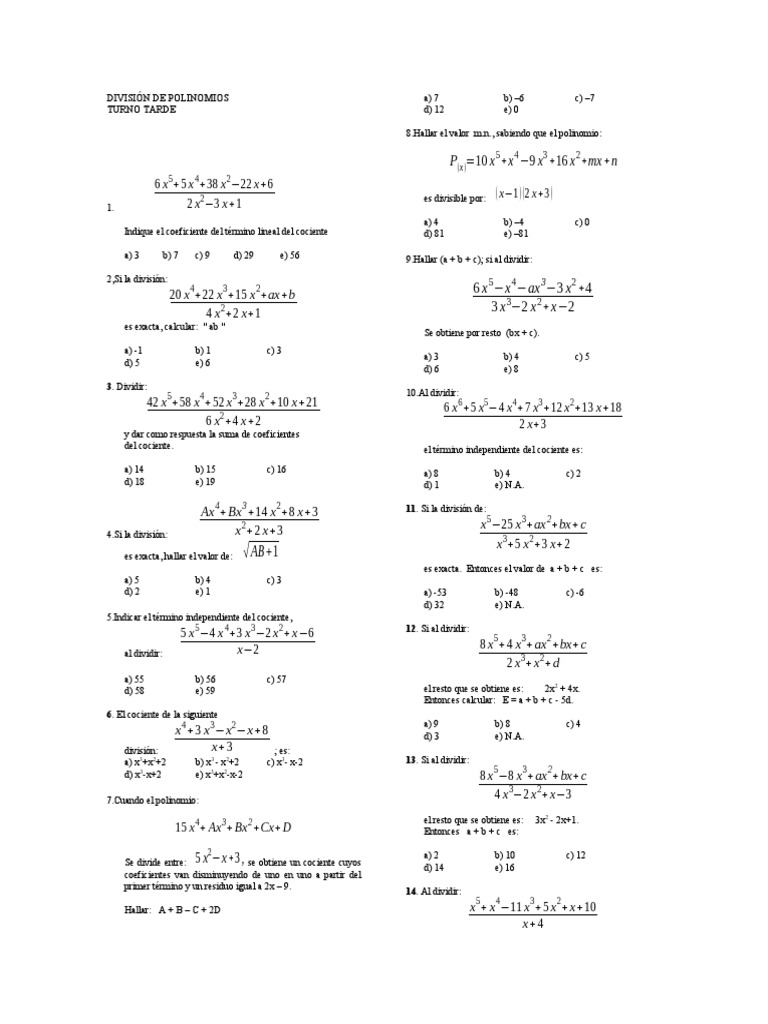 División de Polinomios Academia A1 15-2-22 | PDF | Ciencia ...