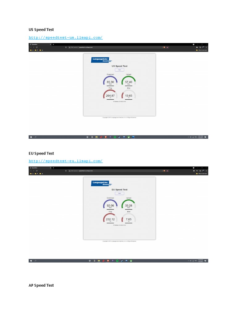 Internet Speed Test Screenshot Sample | PDF