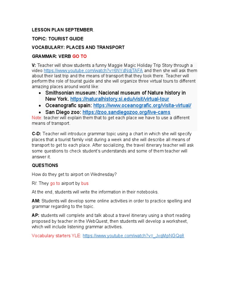 Tourist Guide Lesson Plan | PDF | Social Science | Art