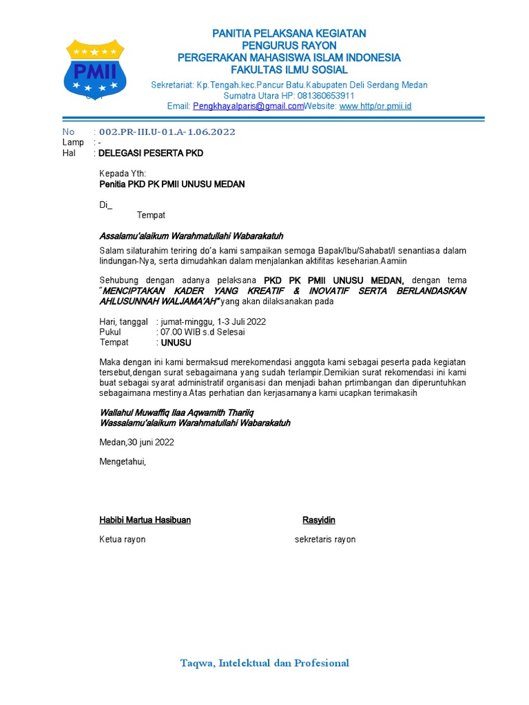 Delegasi Peserta PKD PMII UNUSU Medan | PDF
