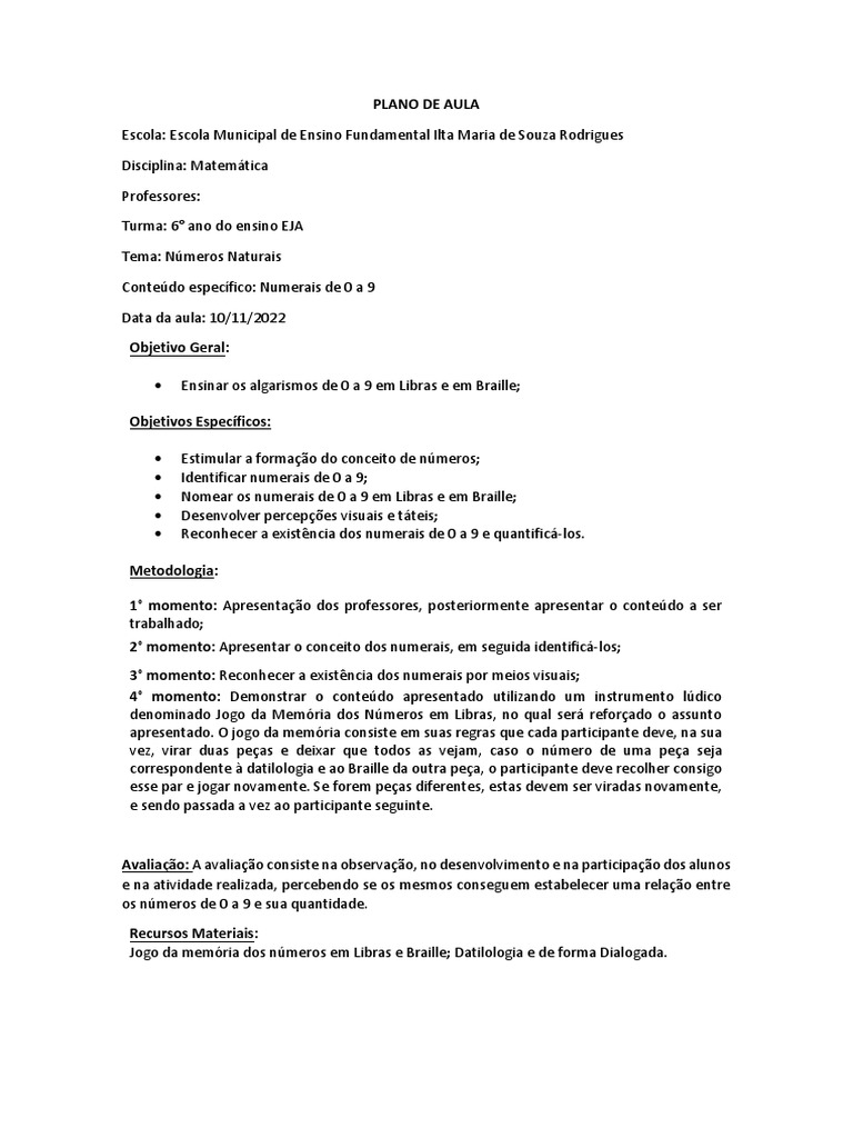 Plano de Aula Libras (Aee) | PDF | Bem-estar