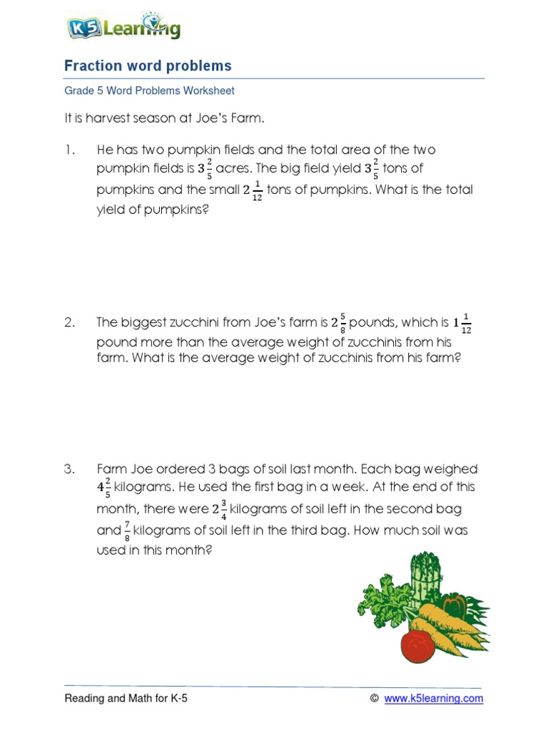 Grade 5 Word Problems Adding Subtracting Mixed Numbers A | PDF | Food ...