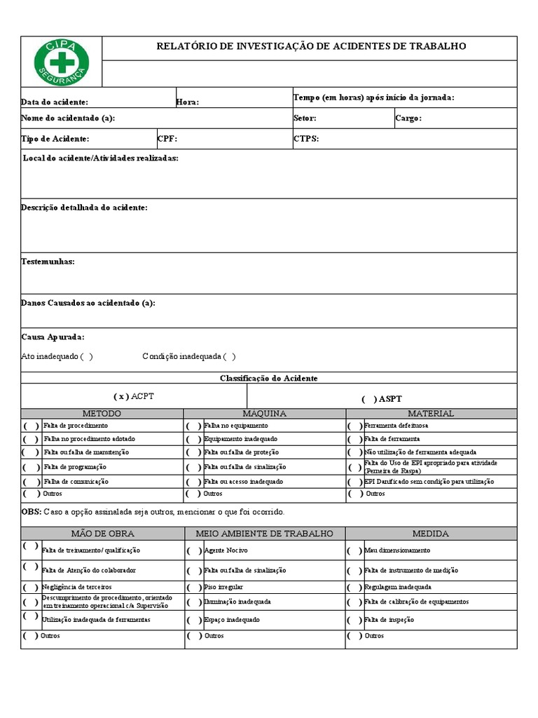 Relatório de Acidente de Trabalho | PDF