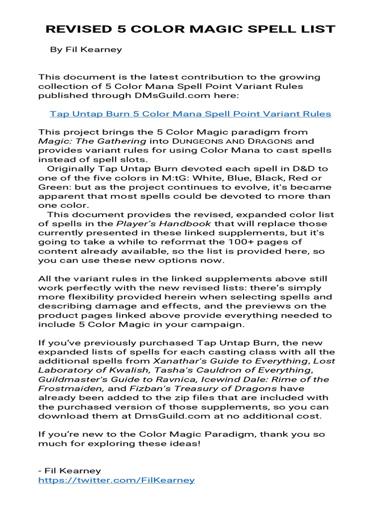 175818-Revised 5 Color Magic Spell List | PDF | Wizards Of The Coast