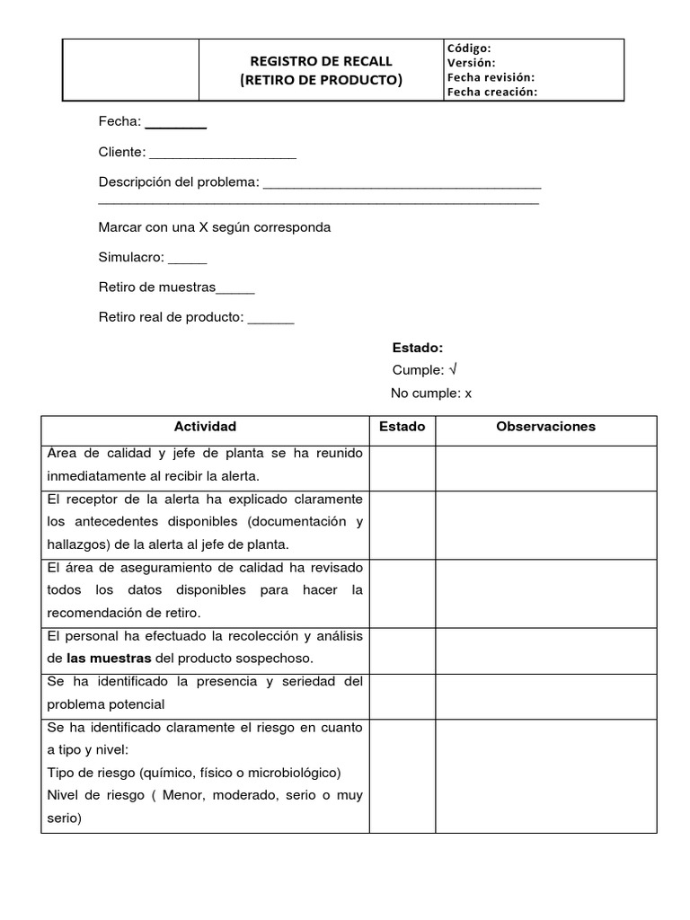 Registro de Recall | PDF | Business