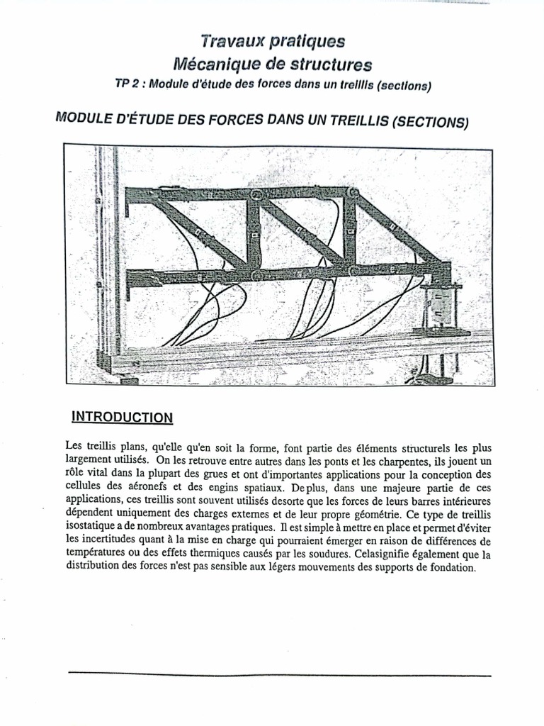 TP MDS Module D'étude Des Forces Dans Un Treillis (Section) | PDF