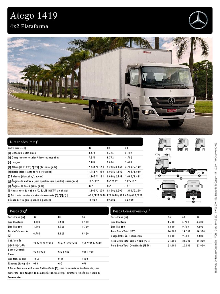 Ficha Técnica do Mercedes Atego 1419 | PDF | Veículos | Peças de veículos