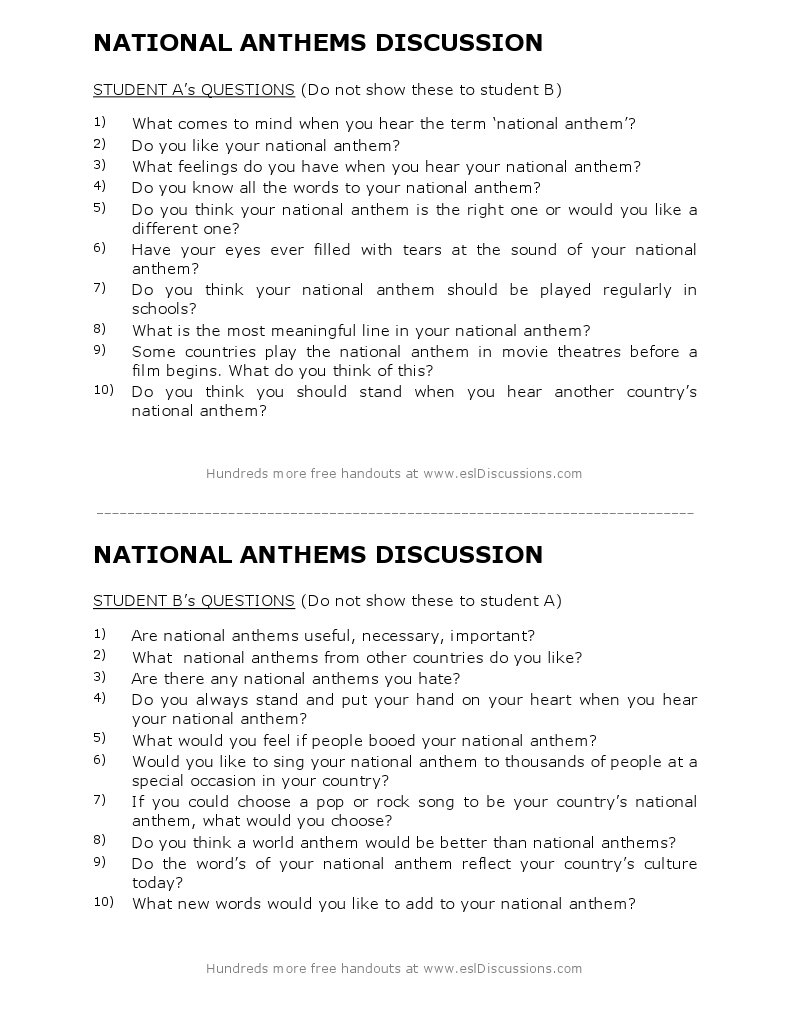 National Anthem Discussion Questions | PDF