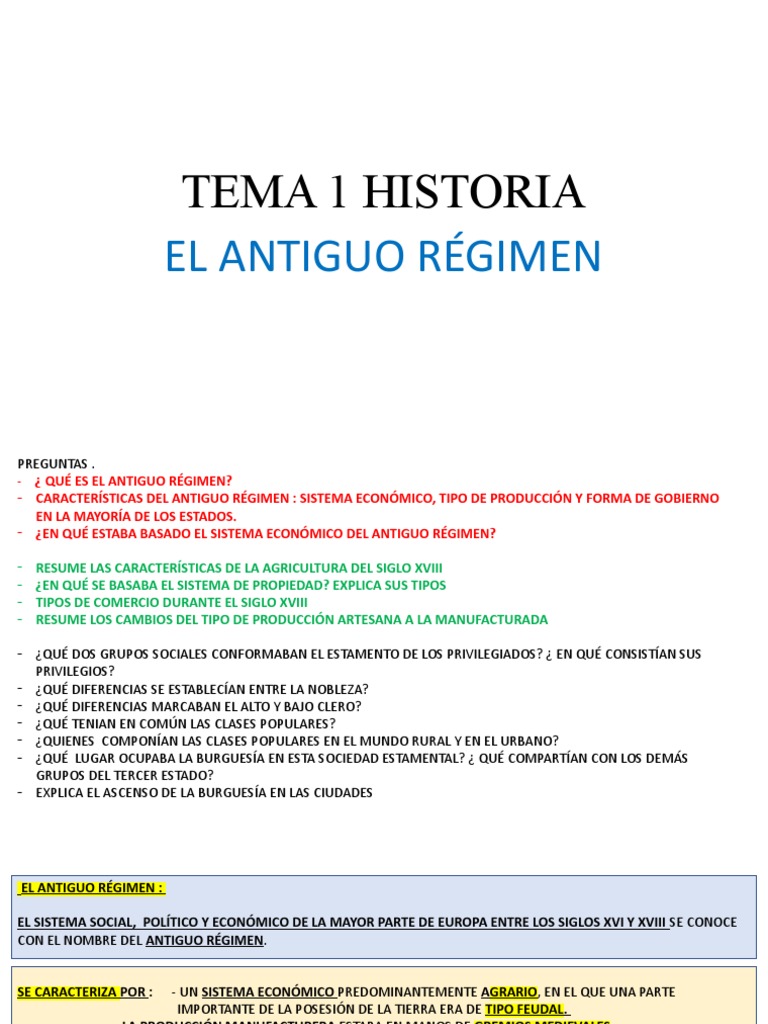 TEMA 1 HISTORIA- EL ANTIGUO RÉGIMEN | PDF | Imperio español | Era de ...