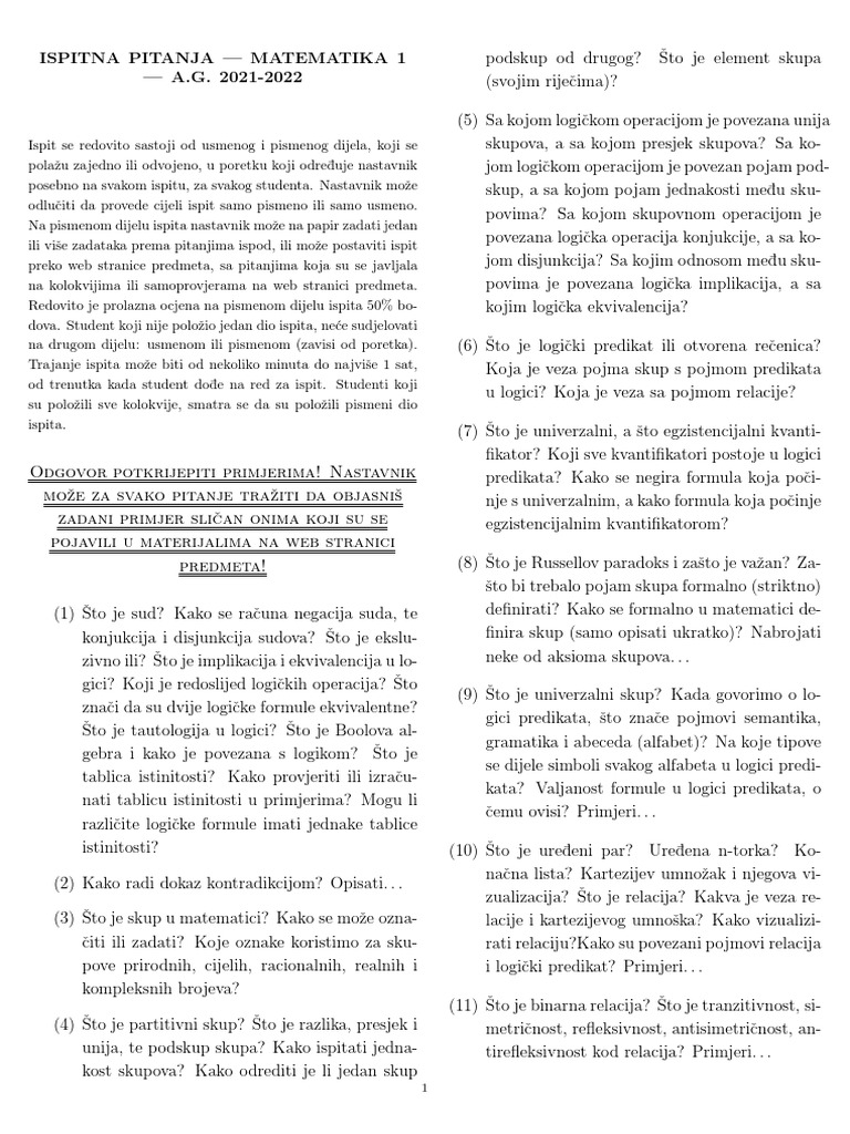 Usmeni Pitanja 2022 | PDF