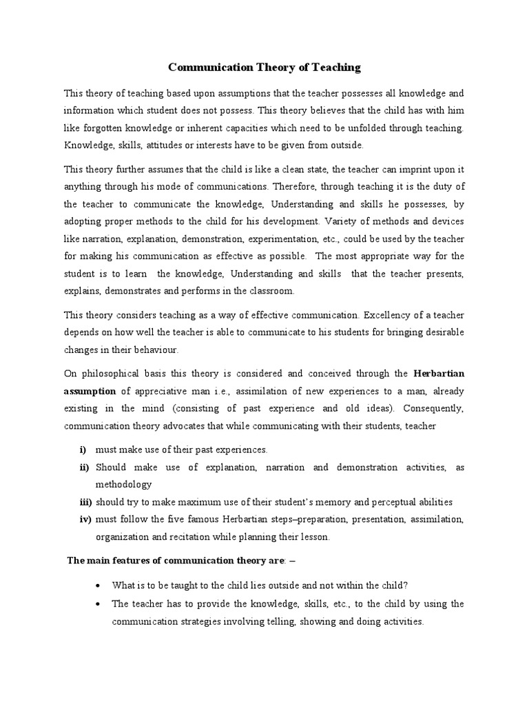 Communication Theory of Teaching | PDF