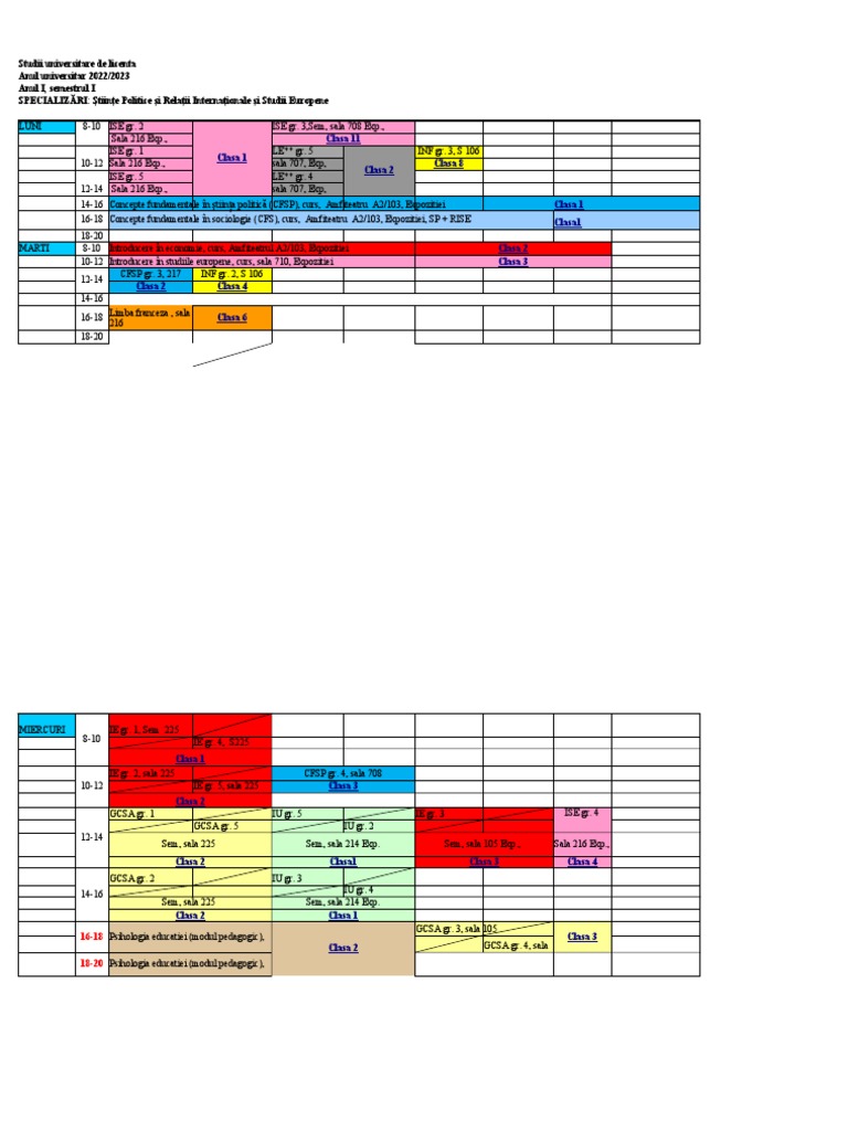 Orar Sem I Licenta 2022 2023 1 | PDF