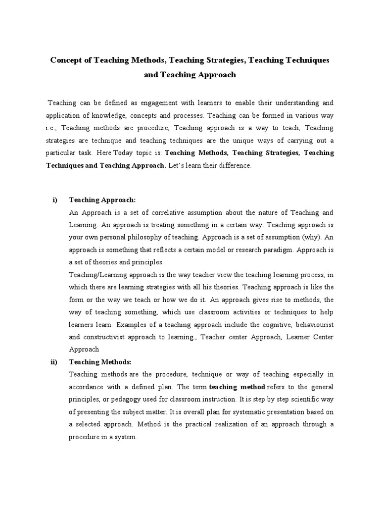 Concept of Approach, Method, Strategy and Techniques | PDF | Teaching ...