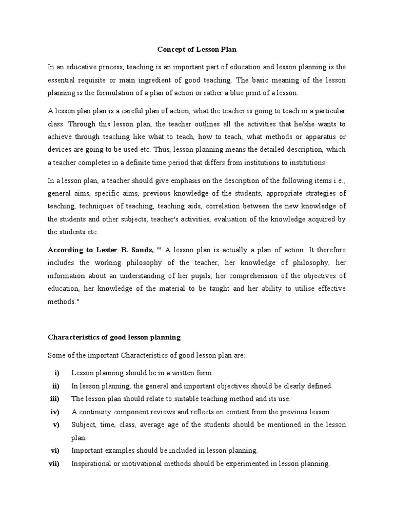 Concept of Lesson Plan | PDF | Lesson Plan | Teaching Method