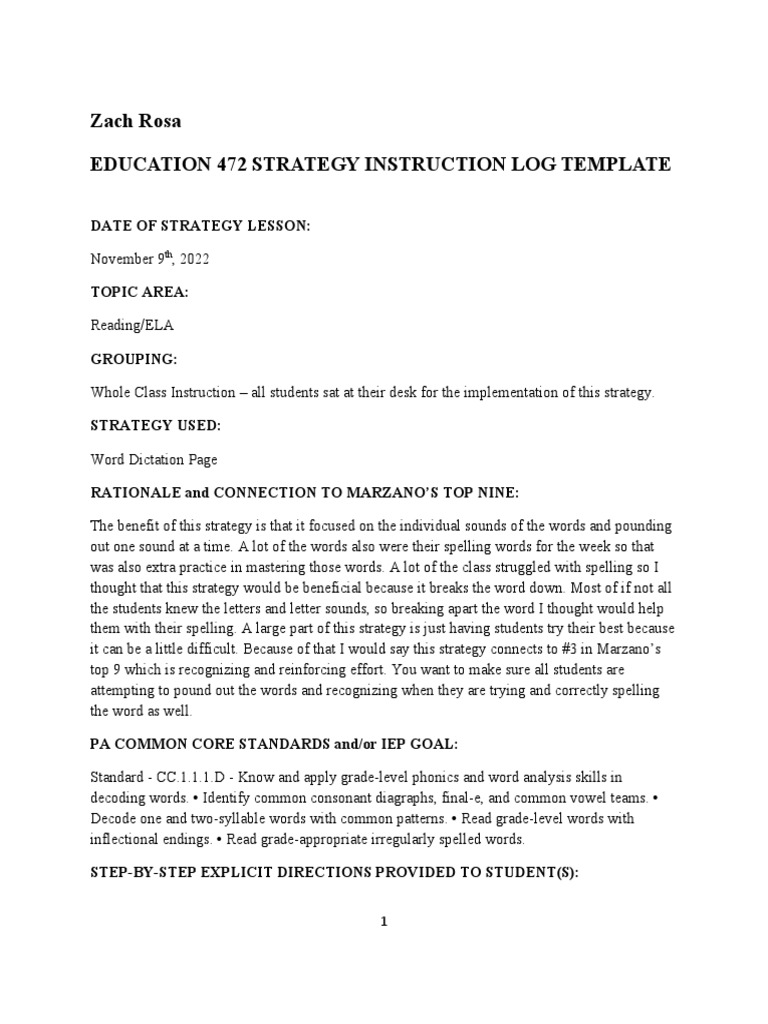 Dictation Strategy Write Up | PDF | Pedagogy | Linguistics