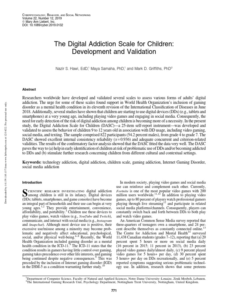The Digital Addiction Scale For Children Part.1. | PDF | Social Media ...