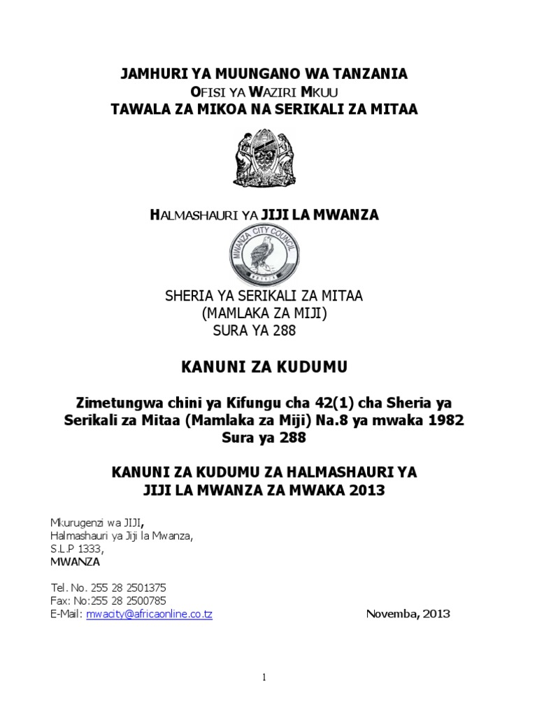 Kanuni Za Kudumu: Fisi Ya Aziri KUU | PDF