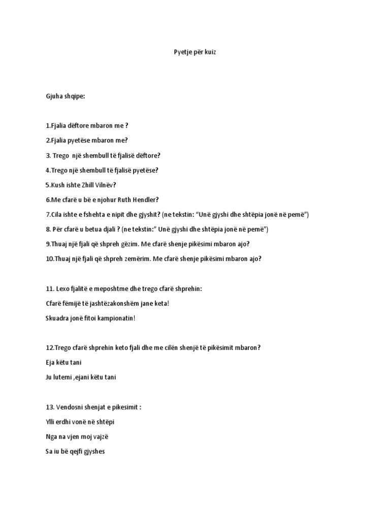 Pyetje Per Kuiz 2 | PDF